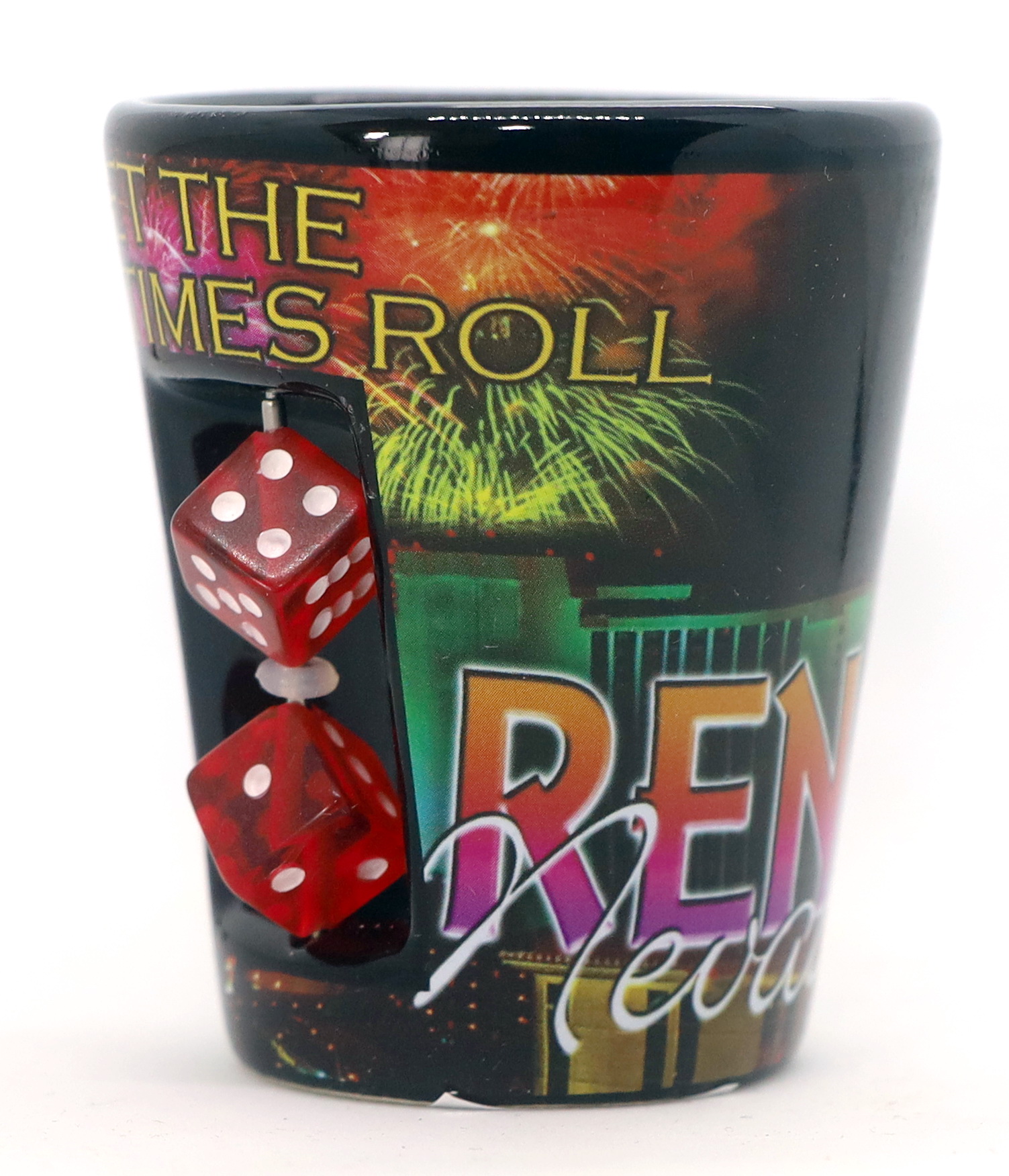 Reno Nevada Dice Collage Black Shot Glass - World by Shotglass
