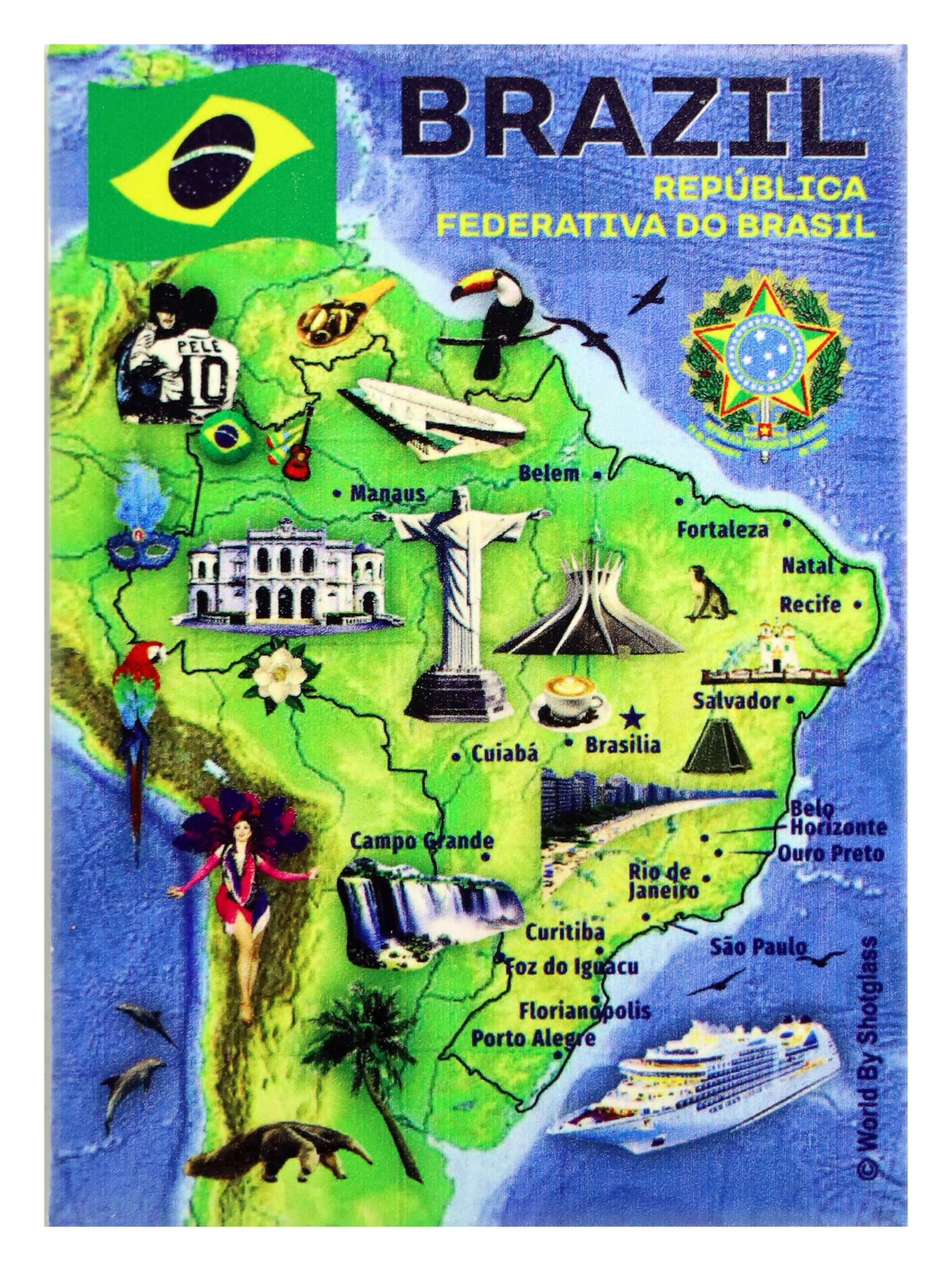 Brazil Graphic Map and Attractions Souvenir Fridge Magnet