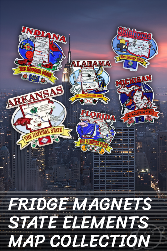 Fridge Magnets State Elements Map Collection Archives | World by Shotglass
