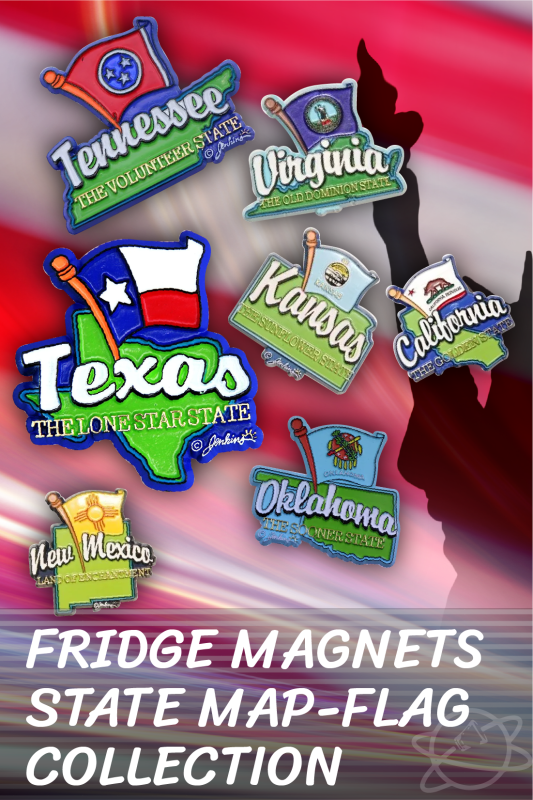 Fridge Magnets State Map-Flag Collection Archives | World by Shotglass