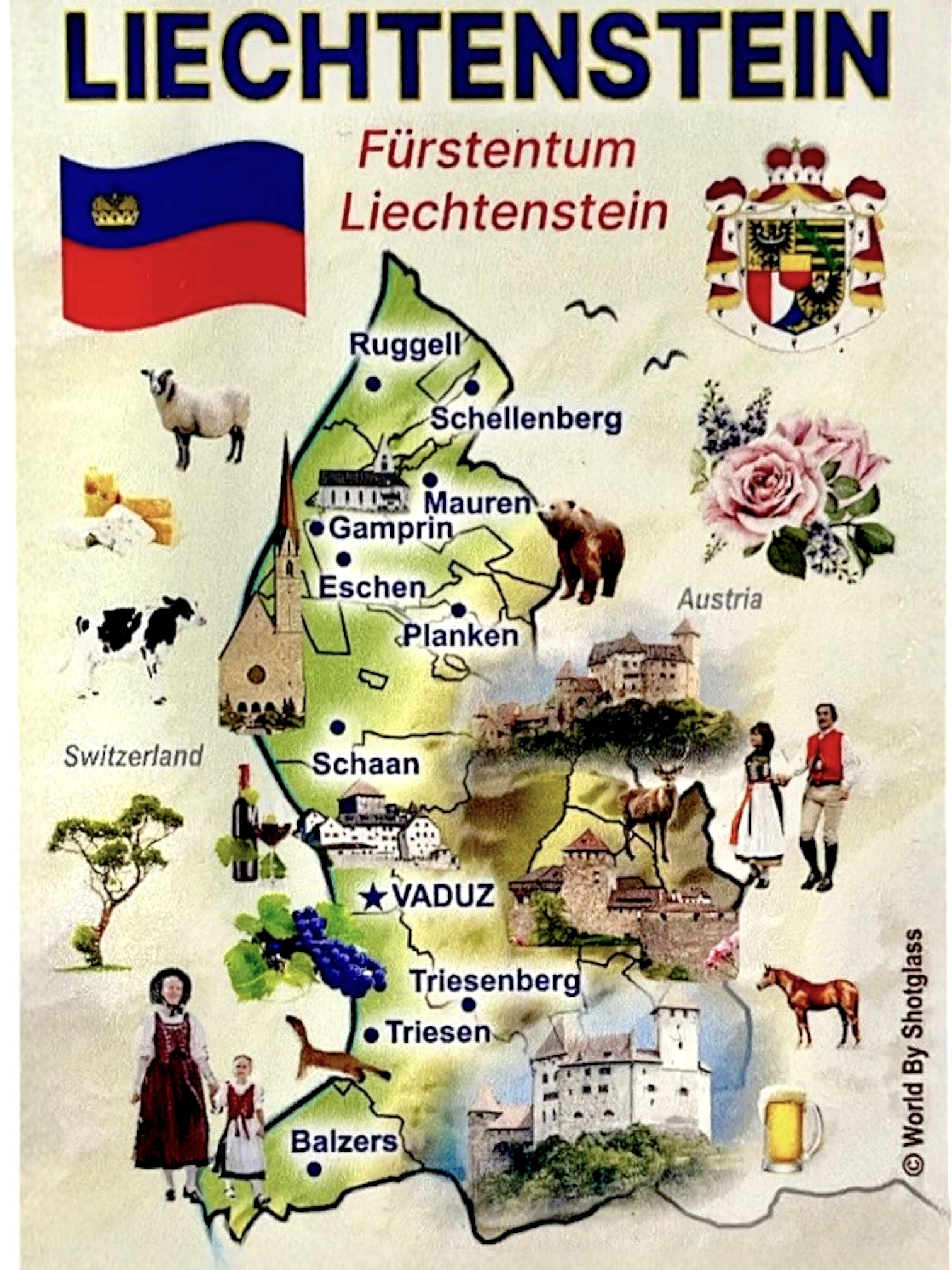 Liechtenstein Graphic Map and Attractions Souvenir Fridge Magnet