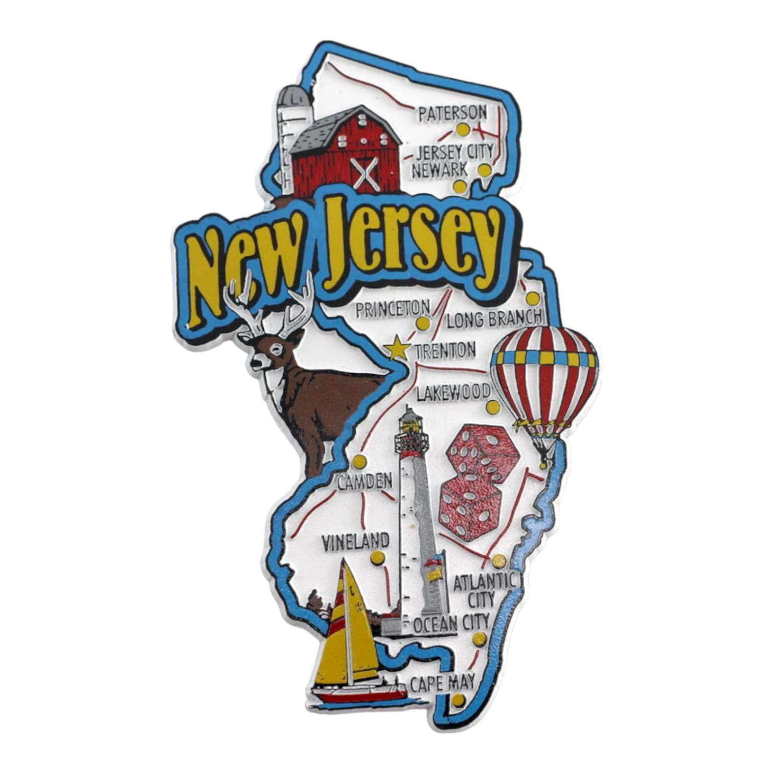 New Jersey State Map and Landmarks Collage Fridge Souvenir Collectible ...