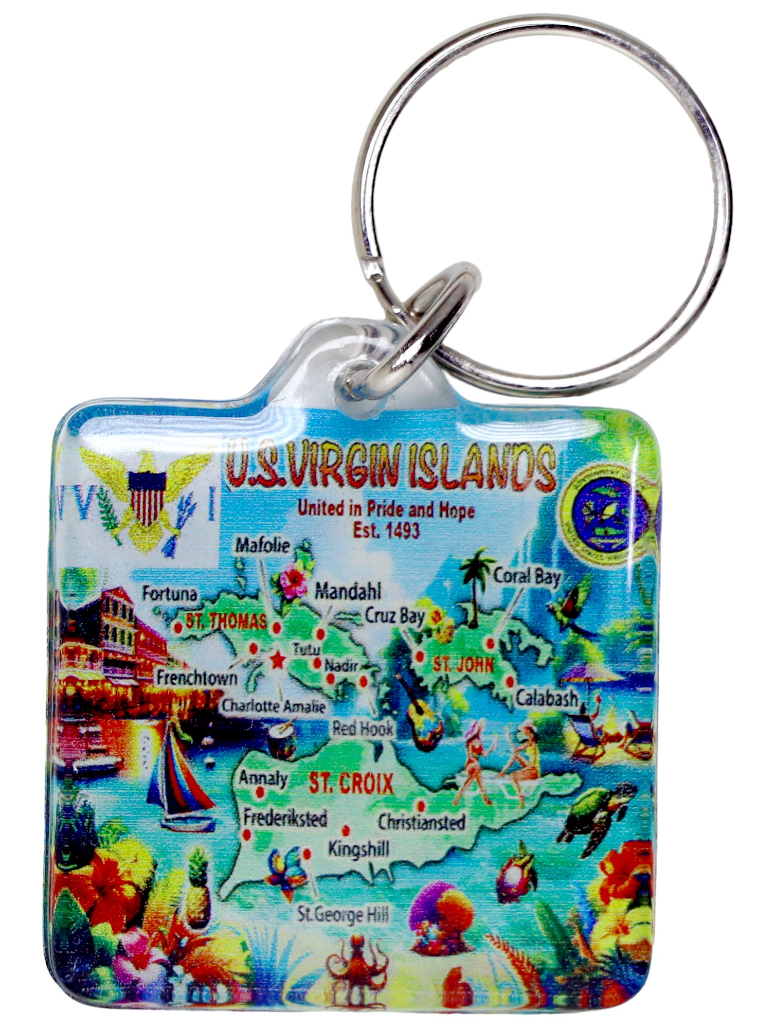 US Virgin Islands Map Acrylic Rectangular Souvenir Keychain